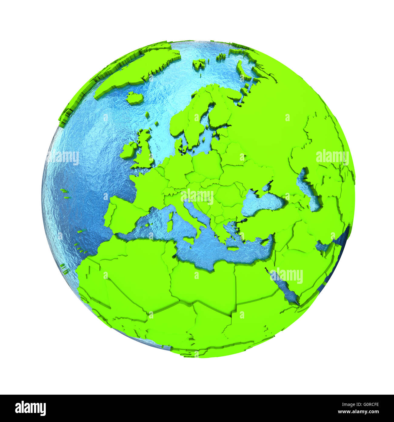 Europe on elegant green 3D model of planet Earth with realistic watery ...