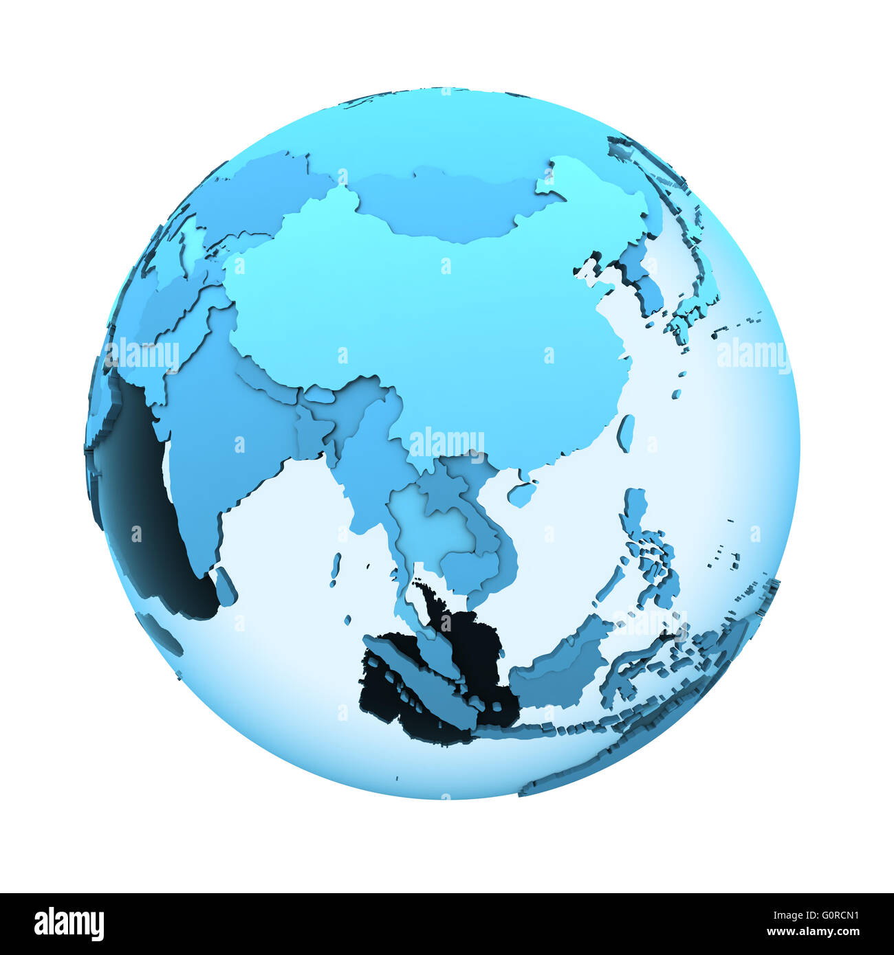 Southeast Asia on translucent model of planet Earth with visible ...