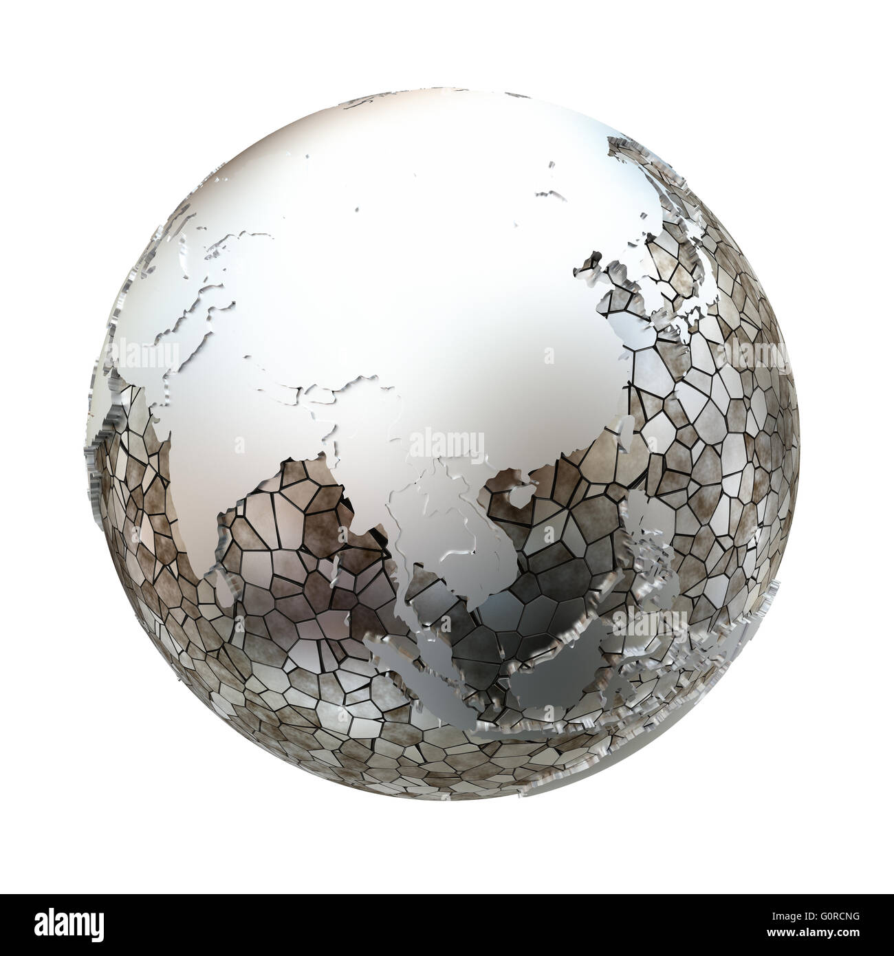 Southeast Asia on metallic model of planet Earth. Shiny steel ...