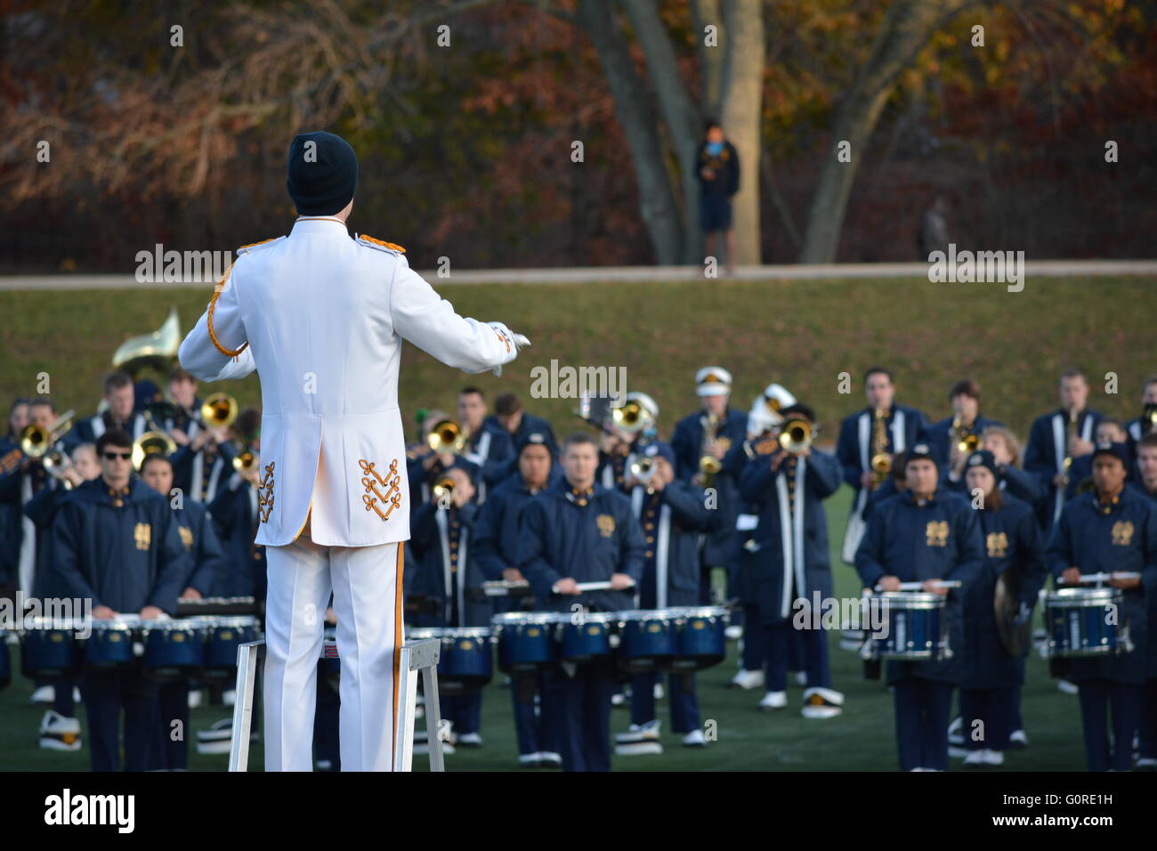 The Notre Dame Fighting Irish Band practicing in the Fenway area of ...