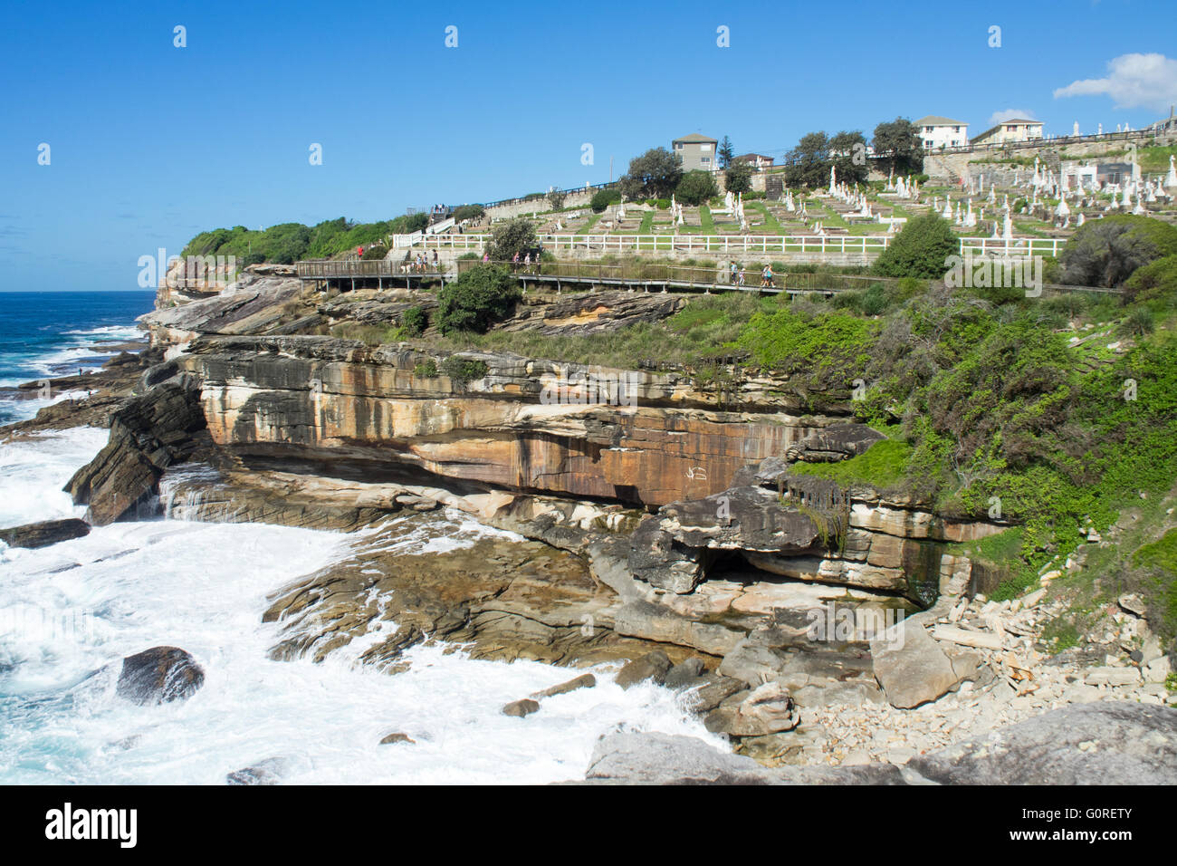 People walking along the Coastal Walk and Waverley Cemetery in the ...