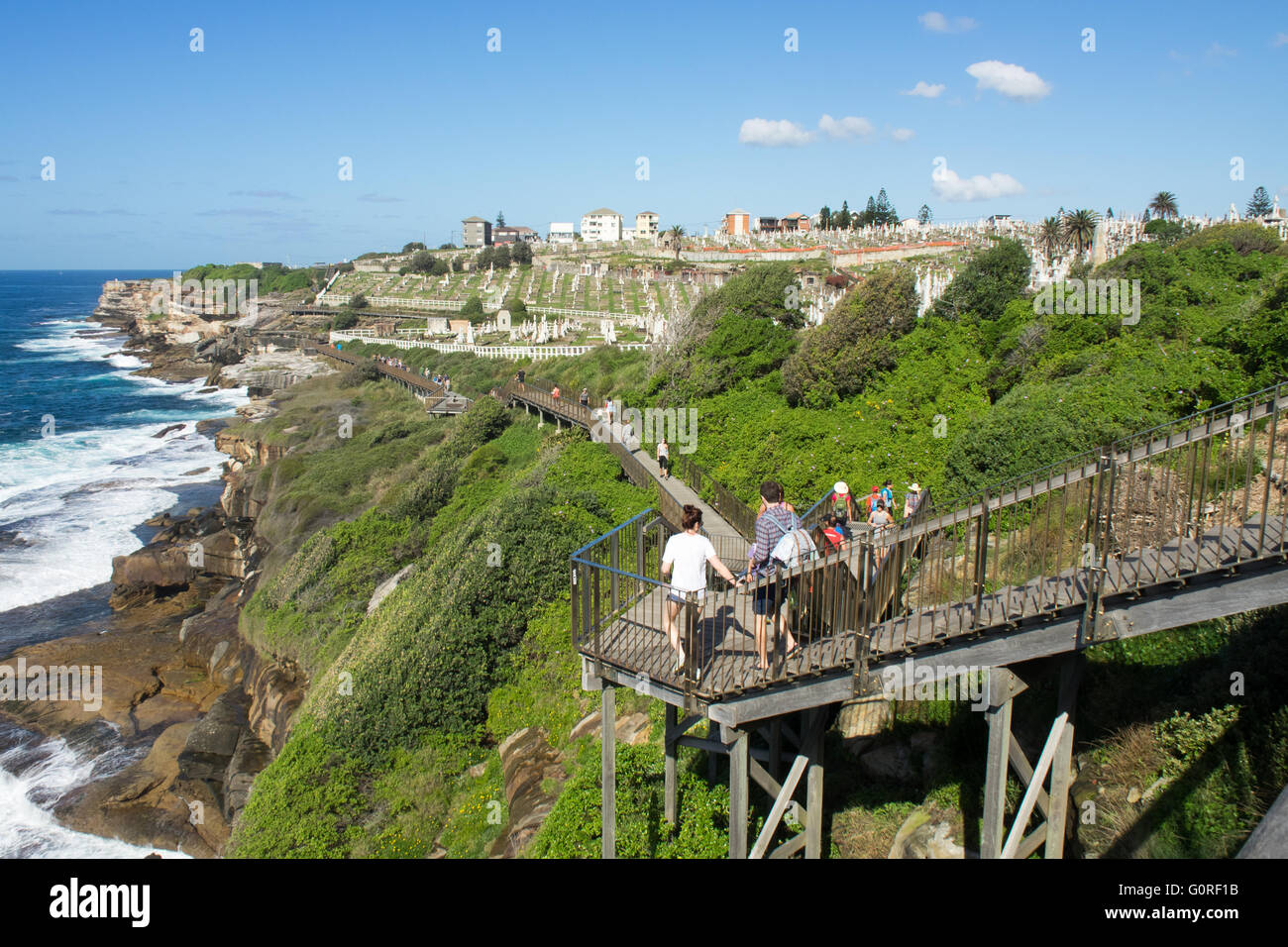 People walking along the Coastal Walk and Waverley Cemetery in the ...