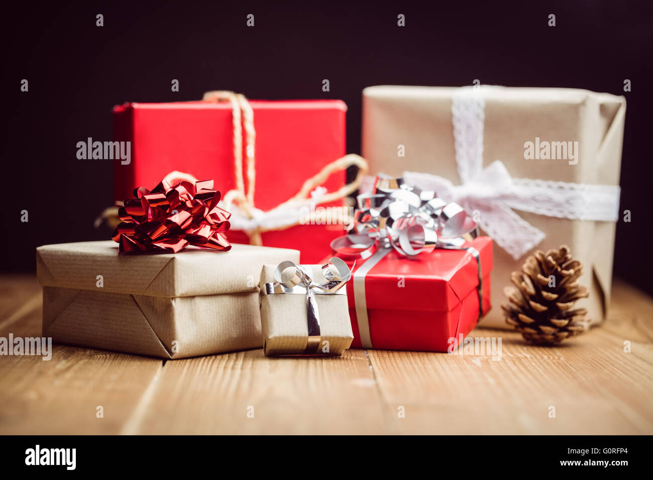 front view of presents putting on the floor Stock Photo - Alamy