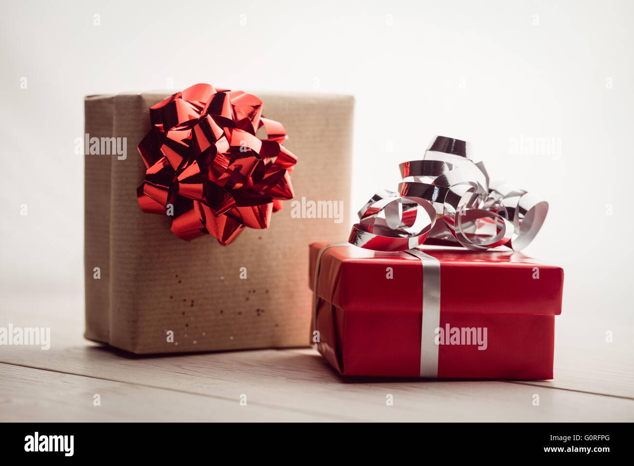 Front view of two presents Stock Photo - Alamy