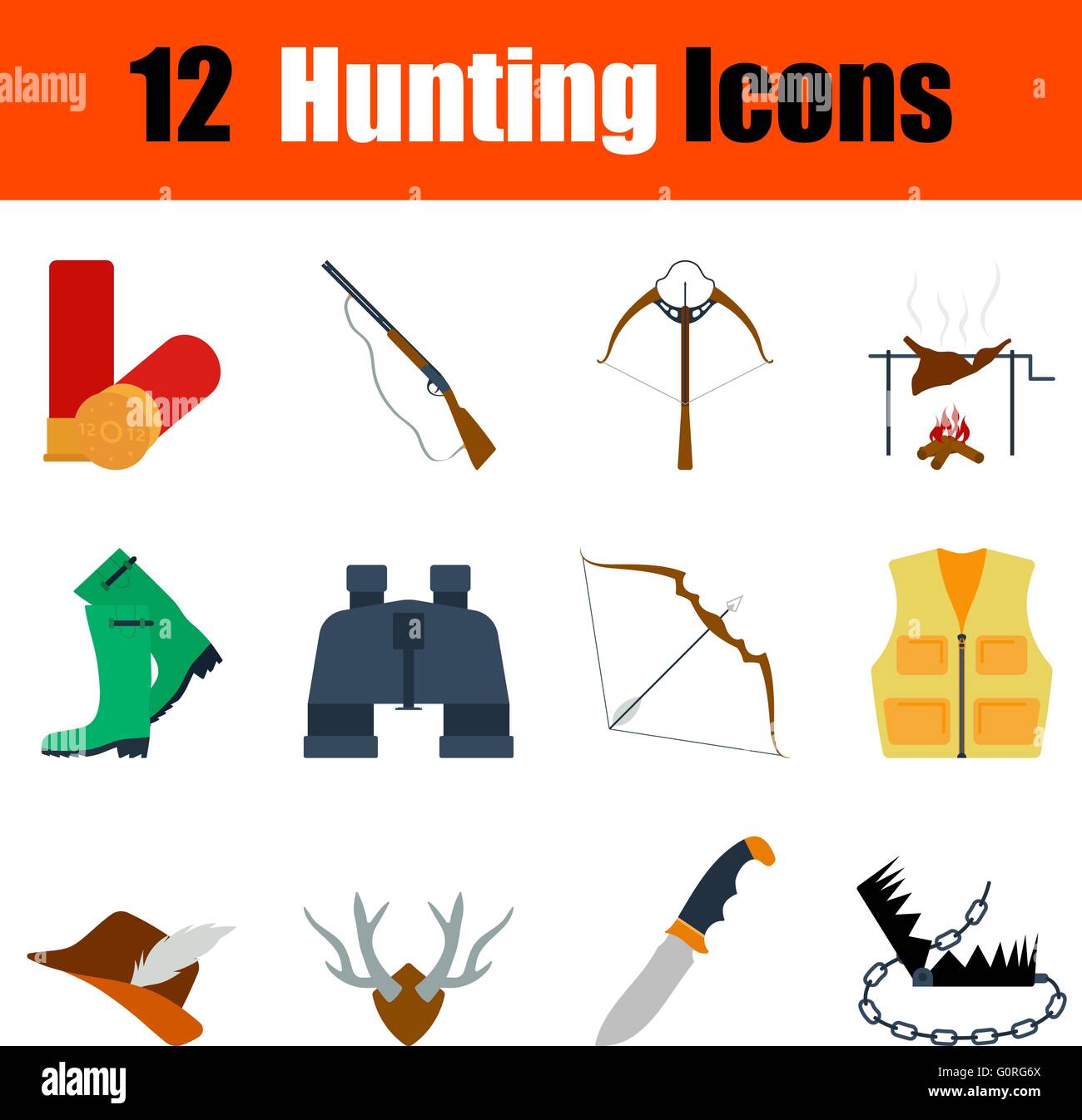 Flat design hunting icon set in ui colors. Vector illustration Stock ...