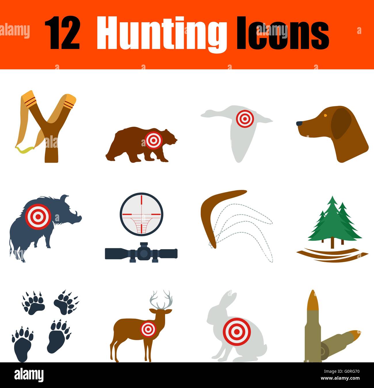 Flat design hunting icon set in ui colors. Vector illustration Stock ...