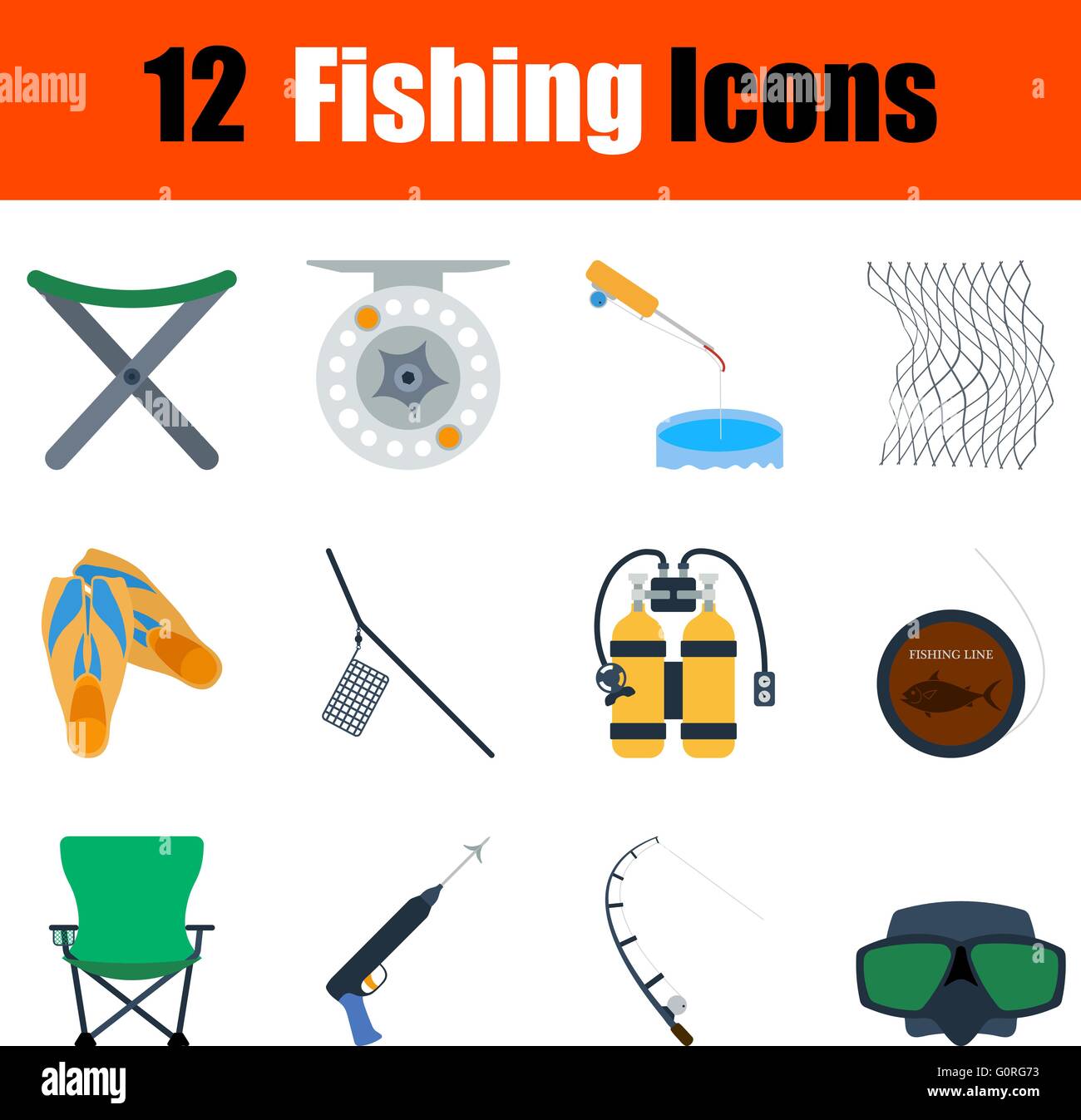 Flat design fishing icon set in ui colors. Vector illustration Stock ...