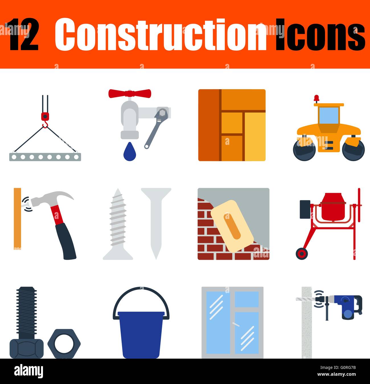 Flat design construction icon set in ui colors. Vector illustration ...