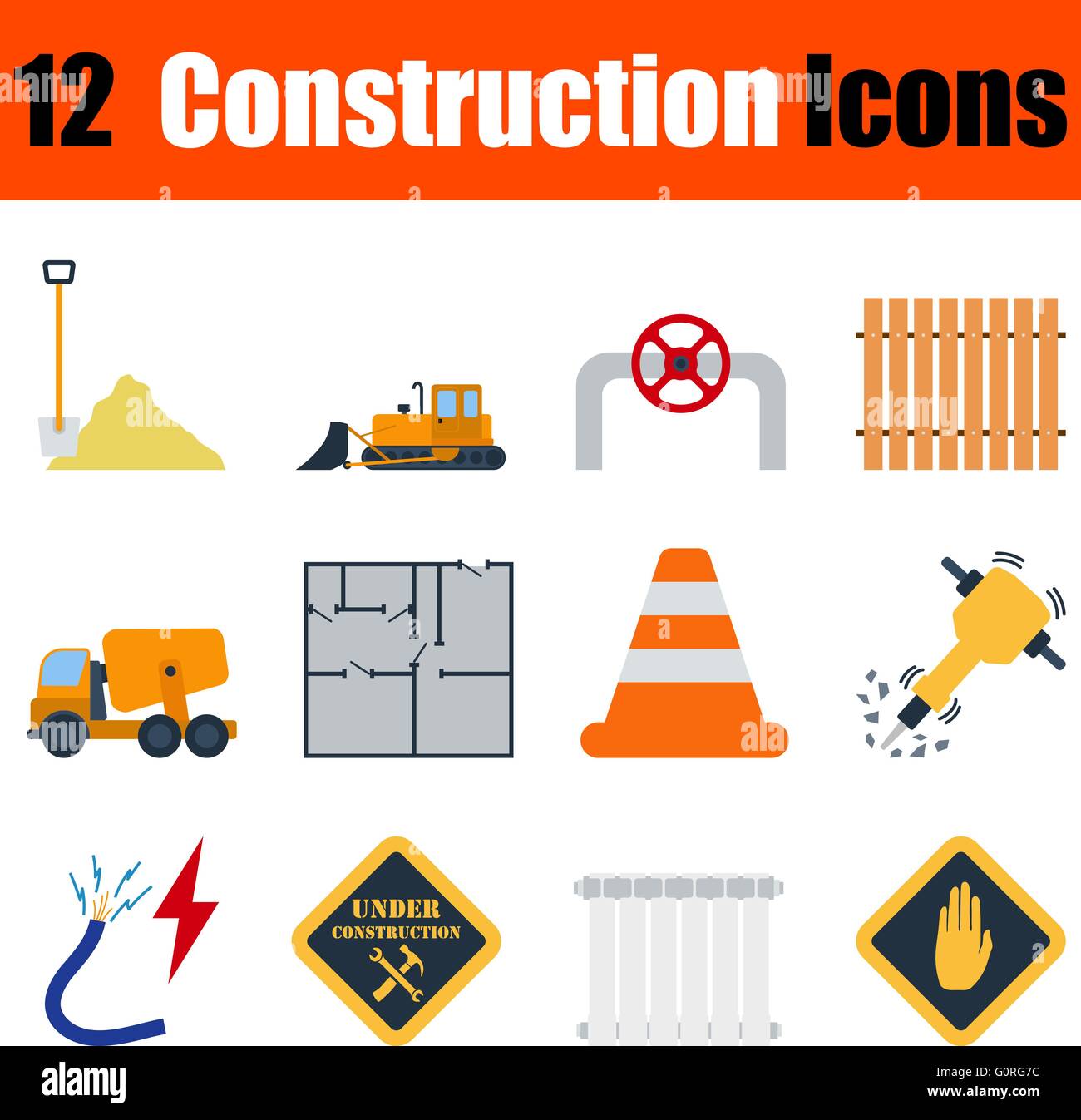 Flat design construction icon set in ui colors. Vector illustration ...