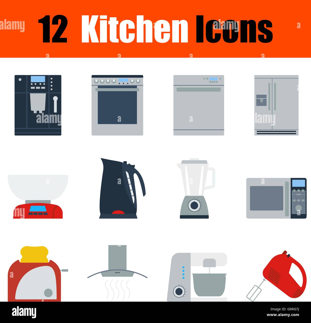 Flat design kitchen icon set in ui colors. Vector illustration Stock ...