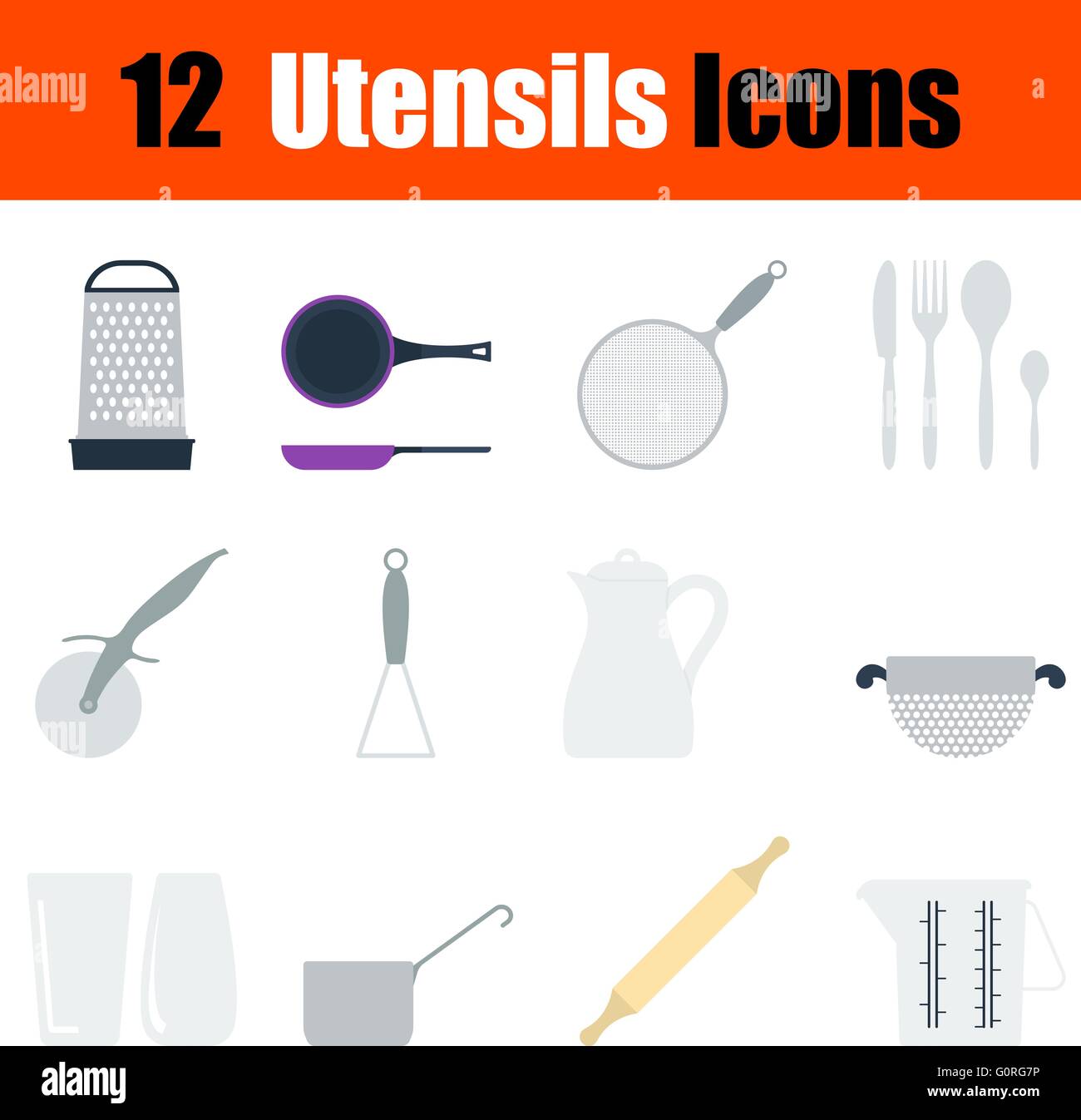 Flat design utensils icon set in ui colors. Vector illustration Stock ...