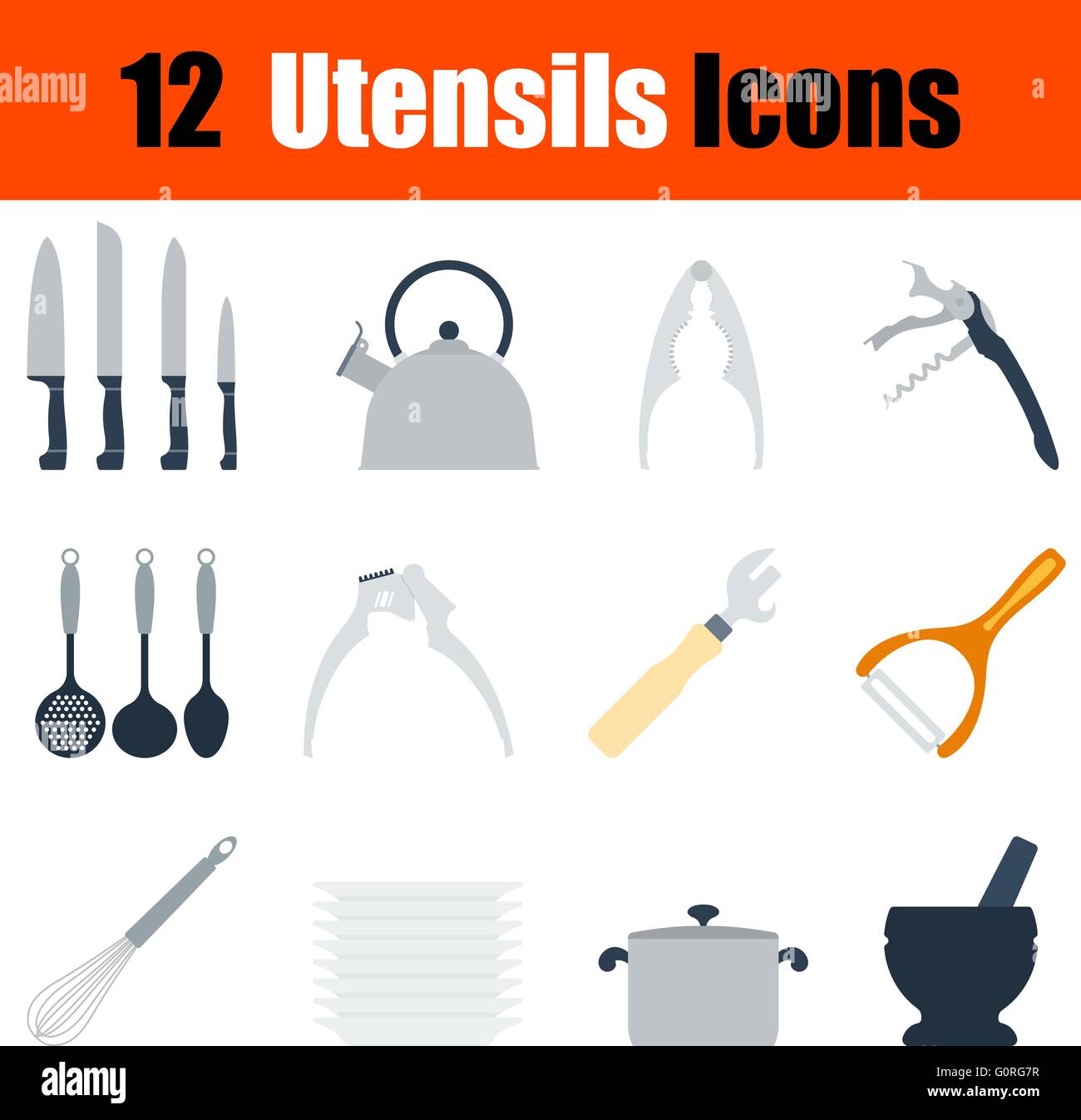 Flat design utensils icon set in ui colors. Vector illustration Stock ...