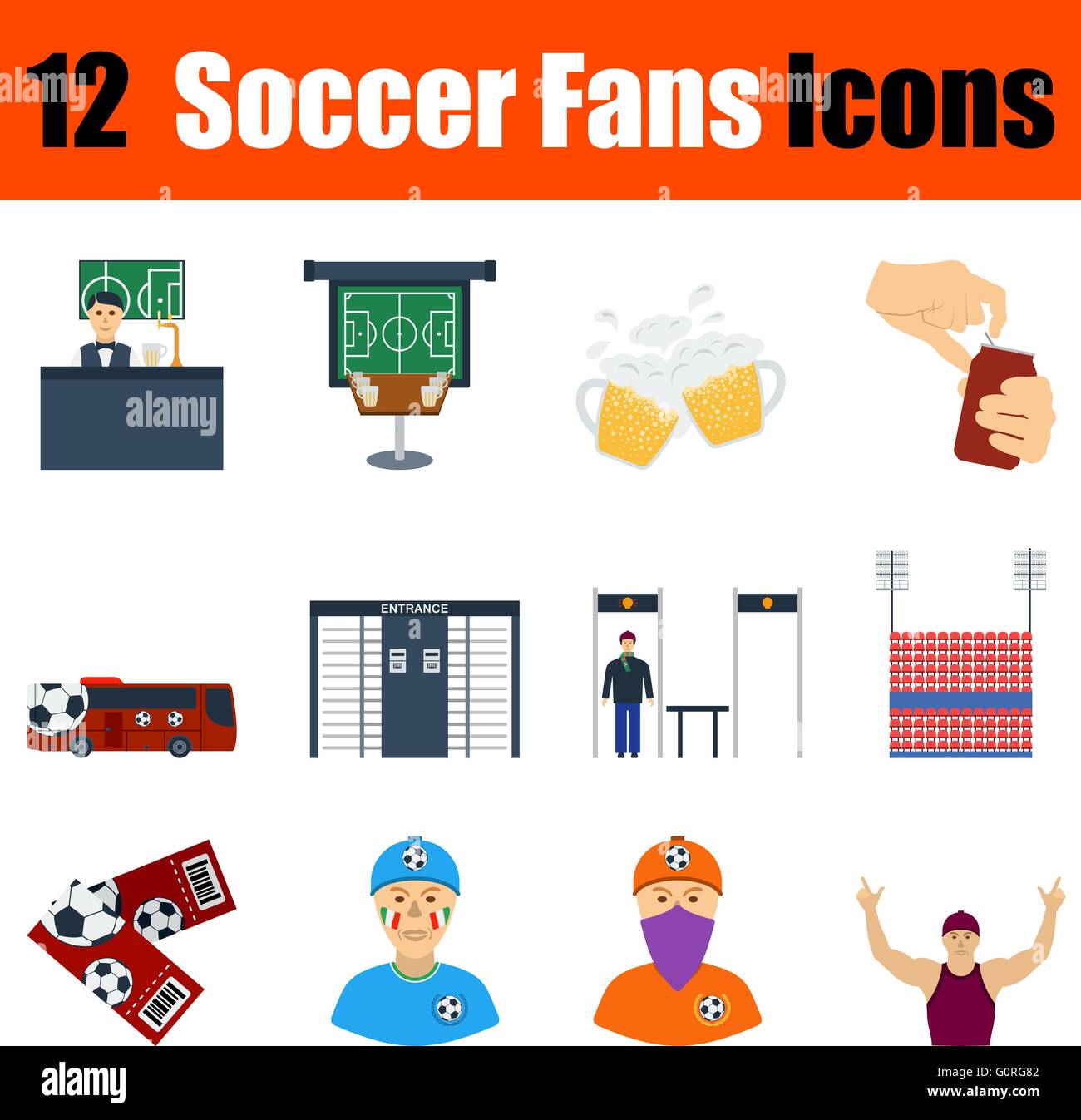 Flat design football fans icon set in ui colors. Vector illustration ...