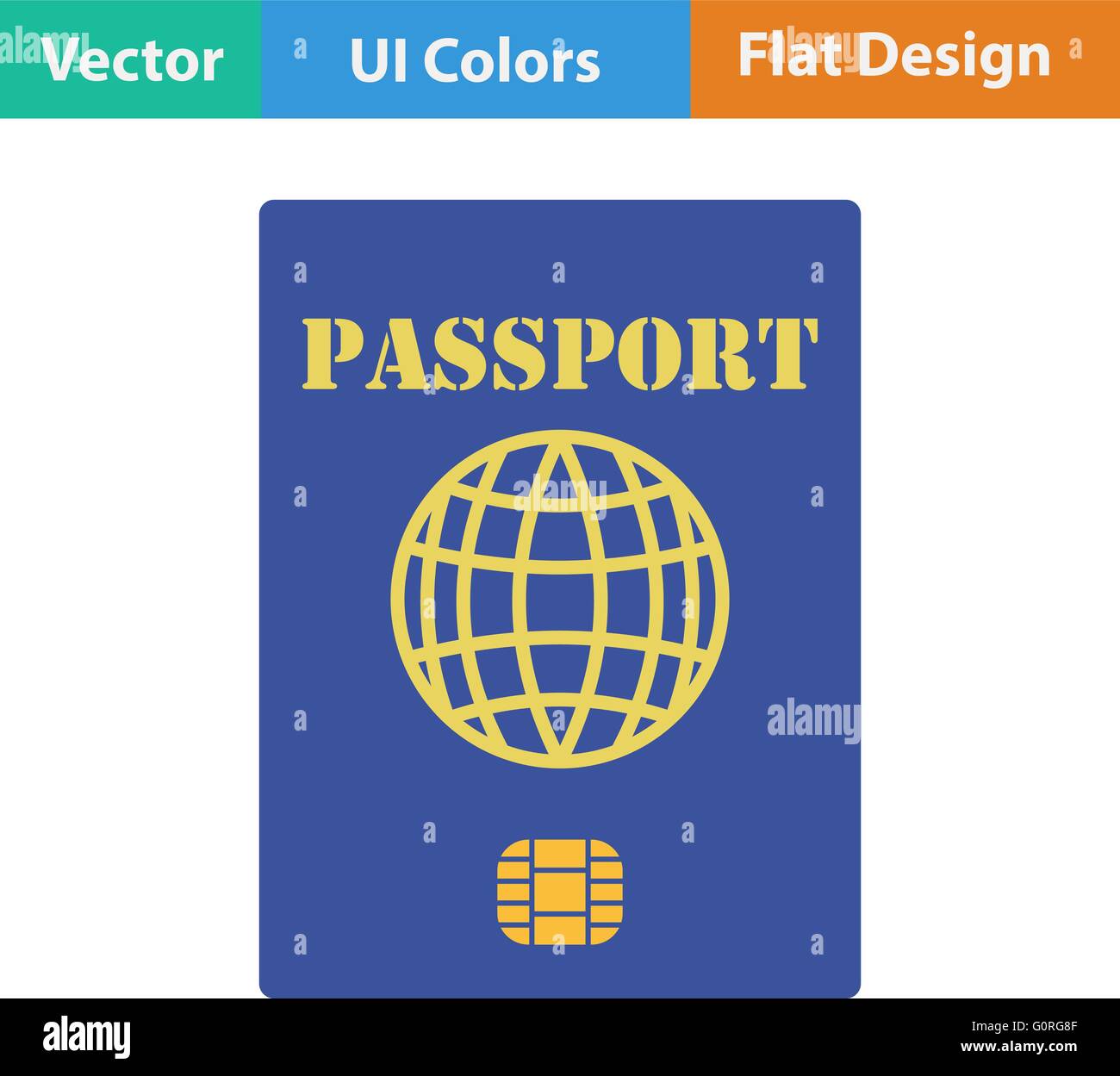 Flat design icon of passport with chip in ui colors. International ...