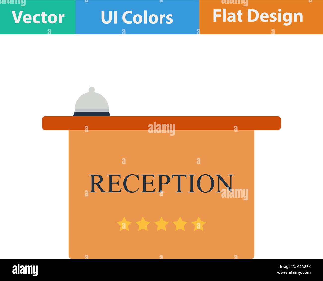 Flat design icon of hotel reception desk with bell in ui colors. Vector ...