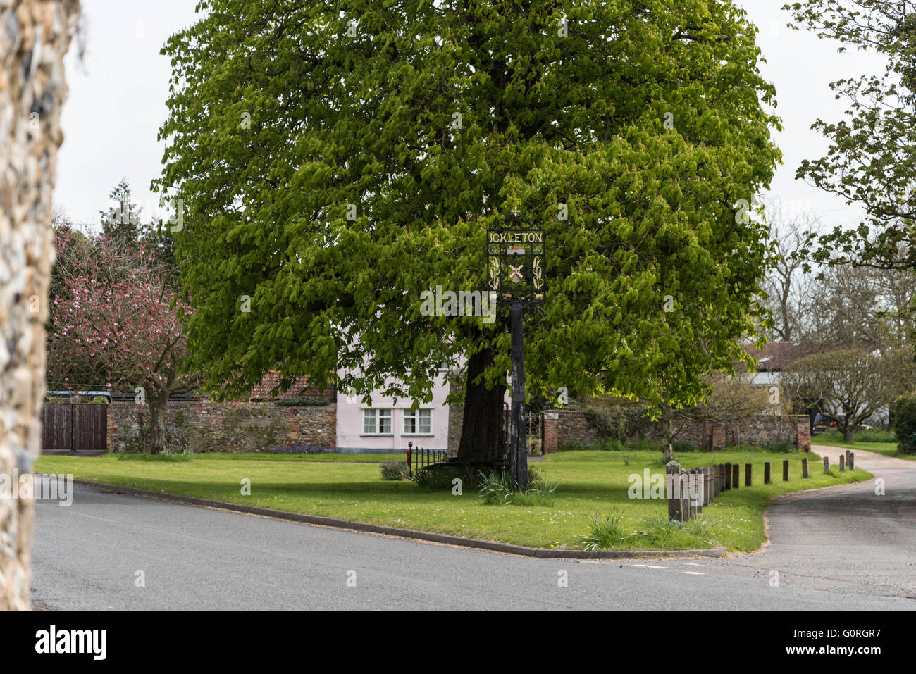 The Village green and sign of Ickleton in Cambridgeshire Stock Photo ...
