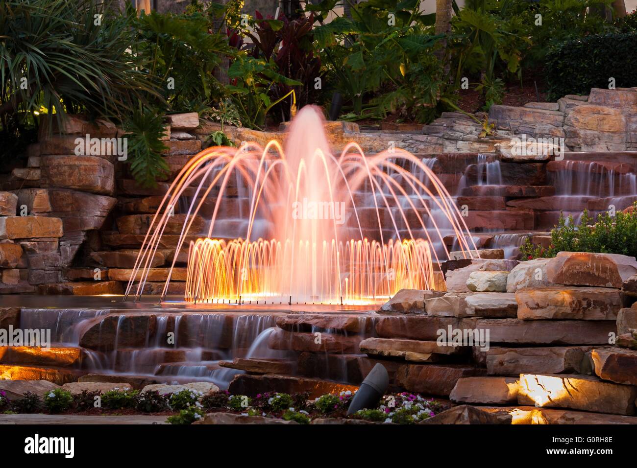 Colorfully lit fountain in florida, at night Stock Photo - Alamy