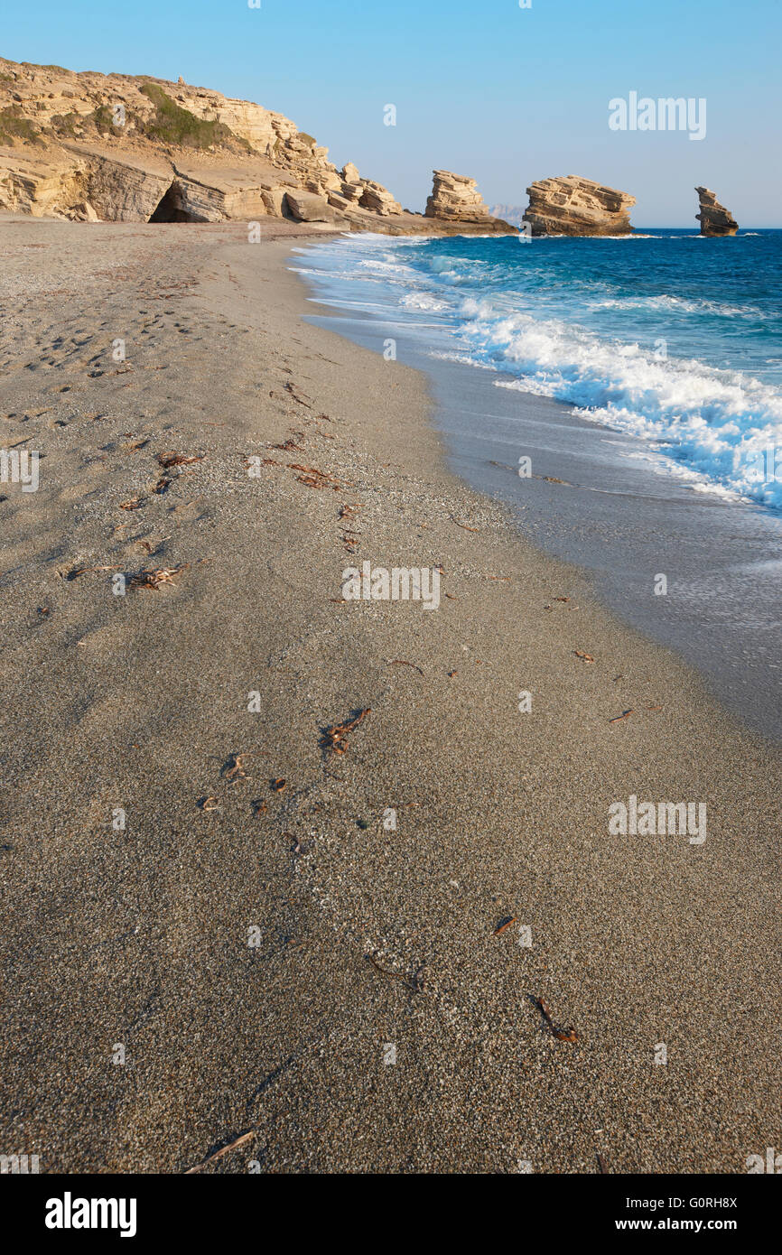 Triopetra beach and rocks. Mediterranean sea. Greece. Vertical Stock ...