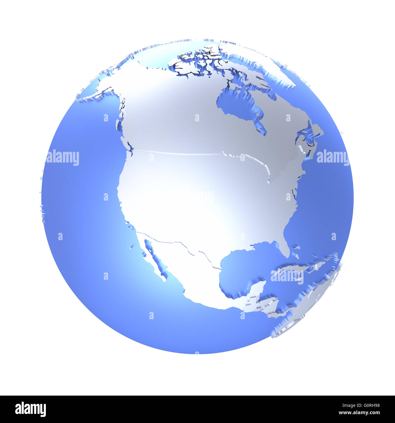 North America on bright metallic model of planet Earth with blue ocean ...