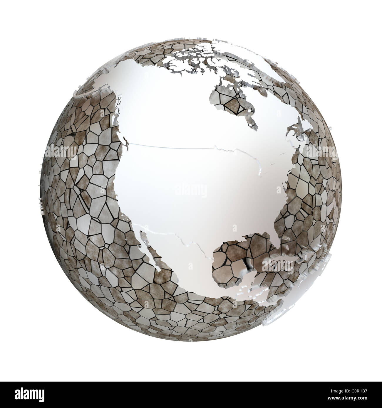 North America on metallic model of planet Earth. Shiny steel continents ...