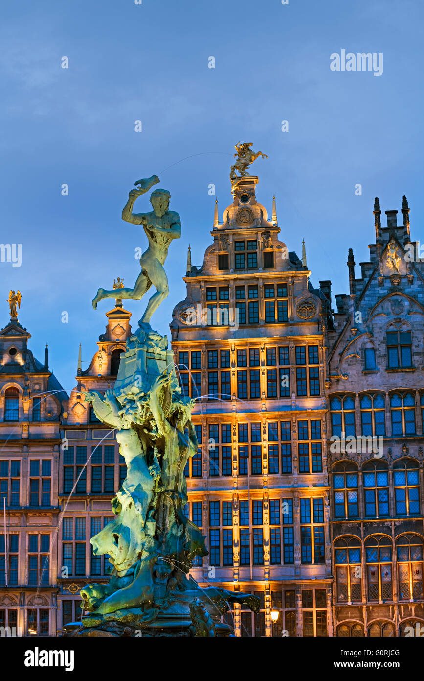 Brabo Fountain and guildhouses Grote Markt Antwerp Belgium Stock Photo ...