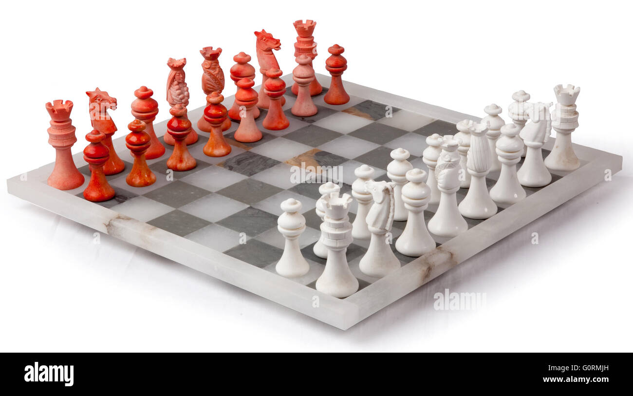Chess board alabaster cutout on white background Stock Photo - Alamy