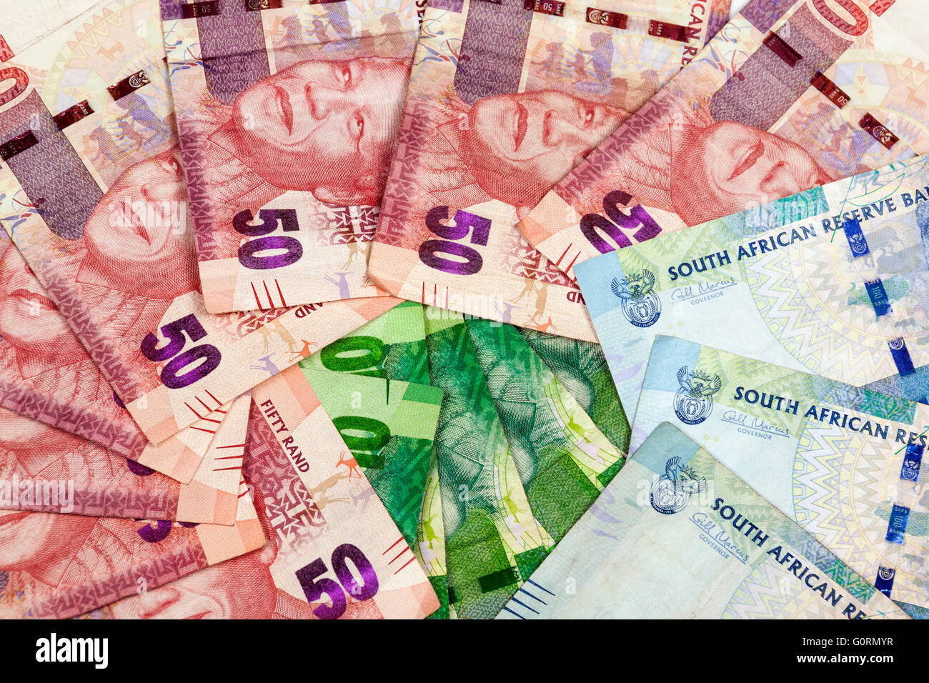 Closeup Circular arrangement of South African Bank notes Stock Photo ...