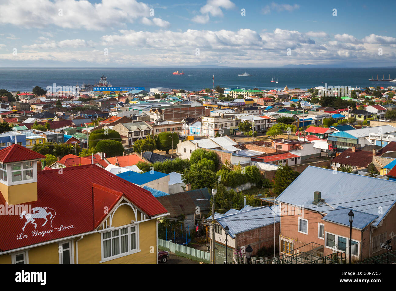 Cerro de la Cruz, viewpoint of Punta Arenas, Chile, South America Stock ...