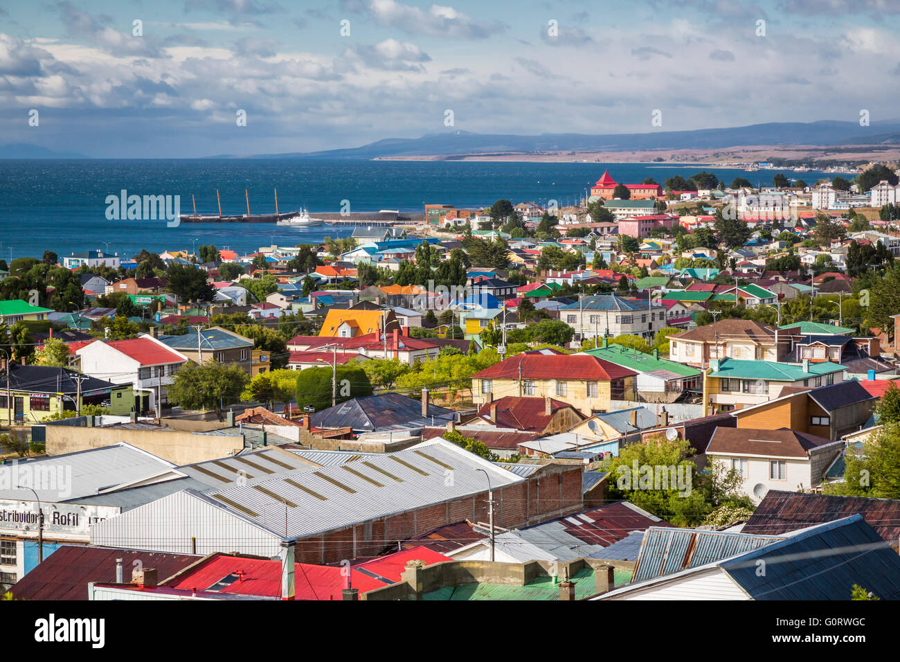 Cerro de la Cruz, viewpoint of Punta Arenas, Chile, South America Stock ...