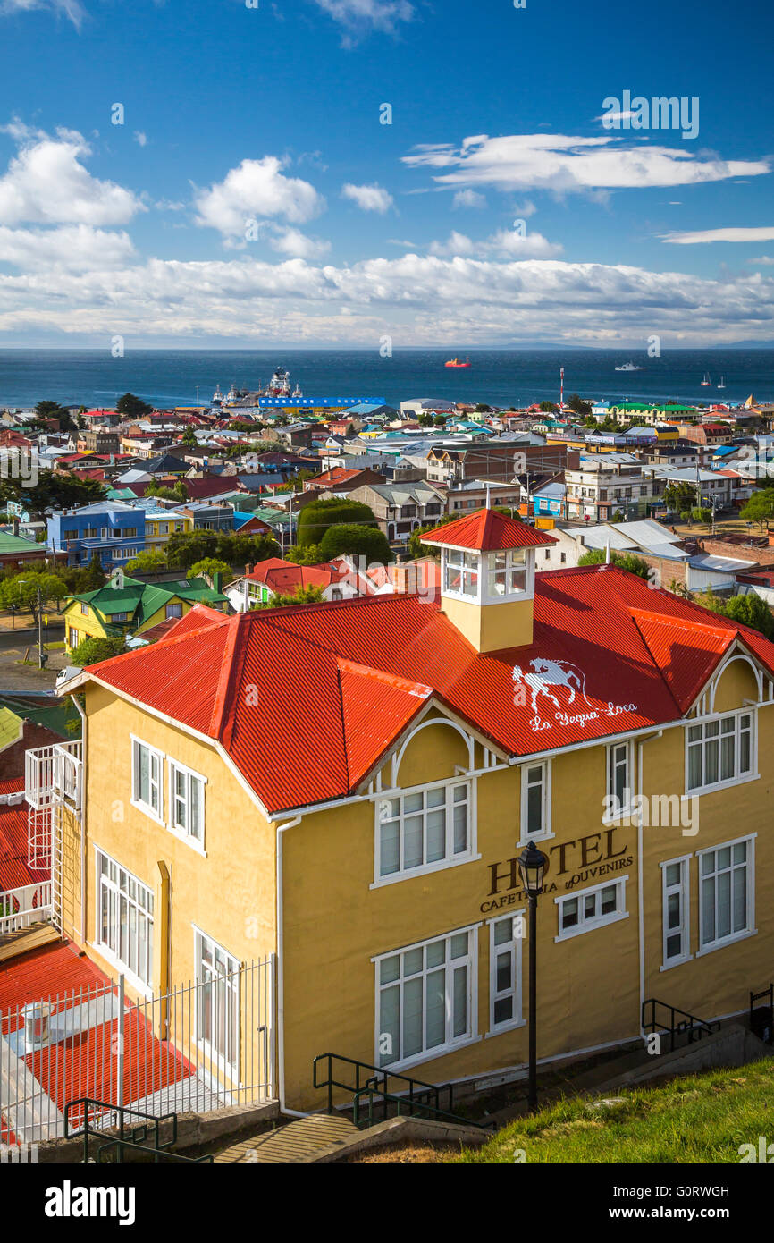 Cerro de la Cruz, viewpoint of Punta Arenas, Chile, South America Stock ...