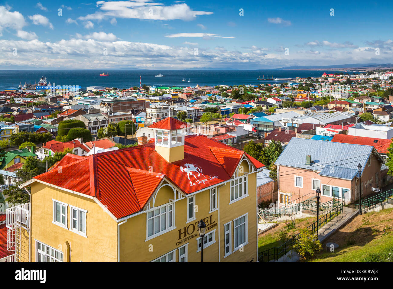 Cerro de la Cruz, viewpoint of Punta Arenas, Chile, South America Stock ...