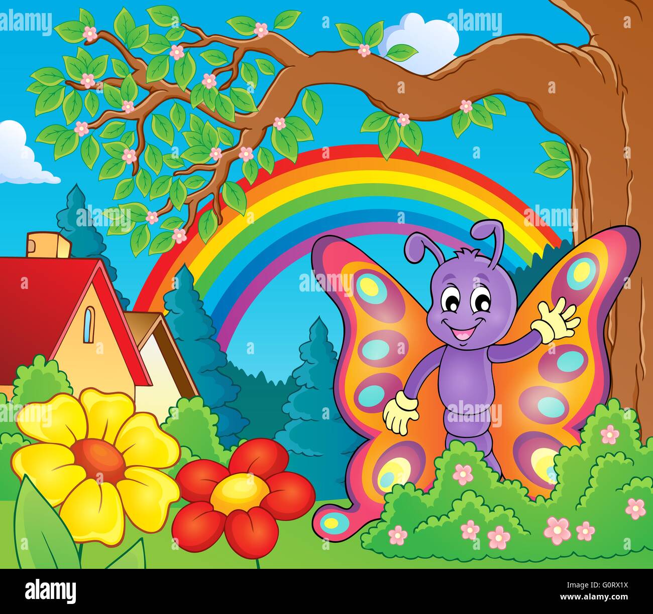 Cheerful butterfly theme image 3 - picture illustration Stock Photo - Alamy