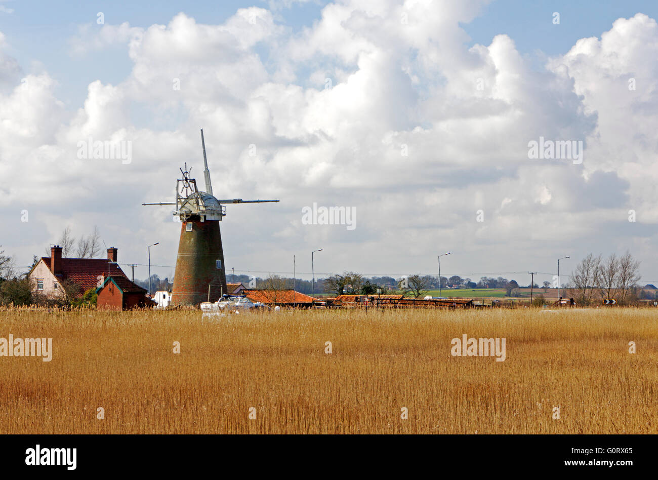 A view of a typical Norfolk marshland scene at Stracey Arms near Acle ...