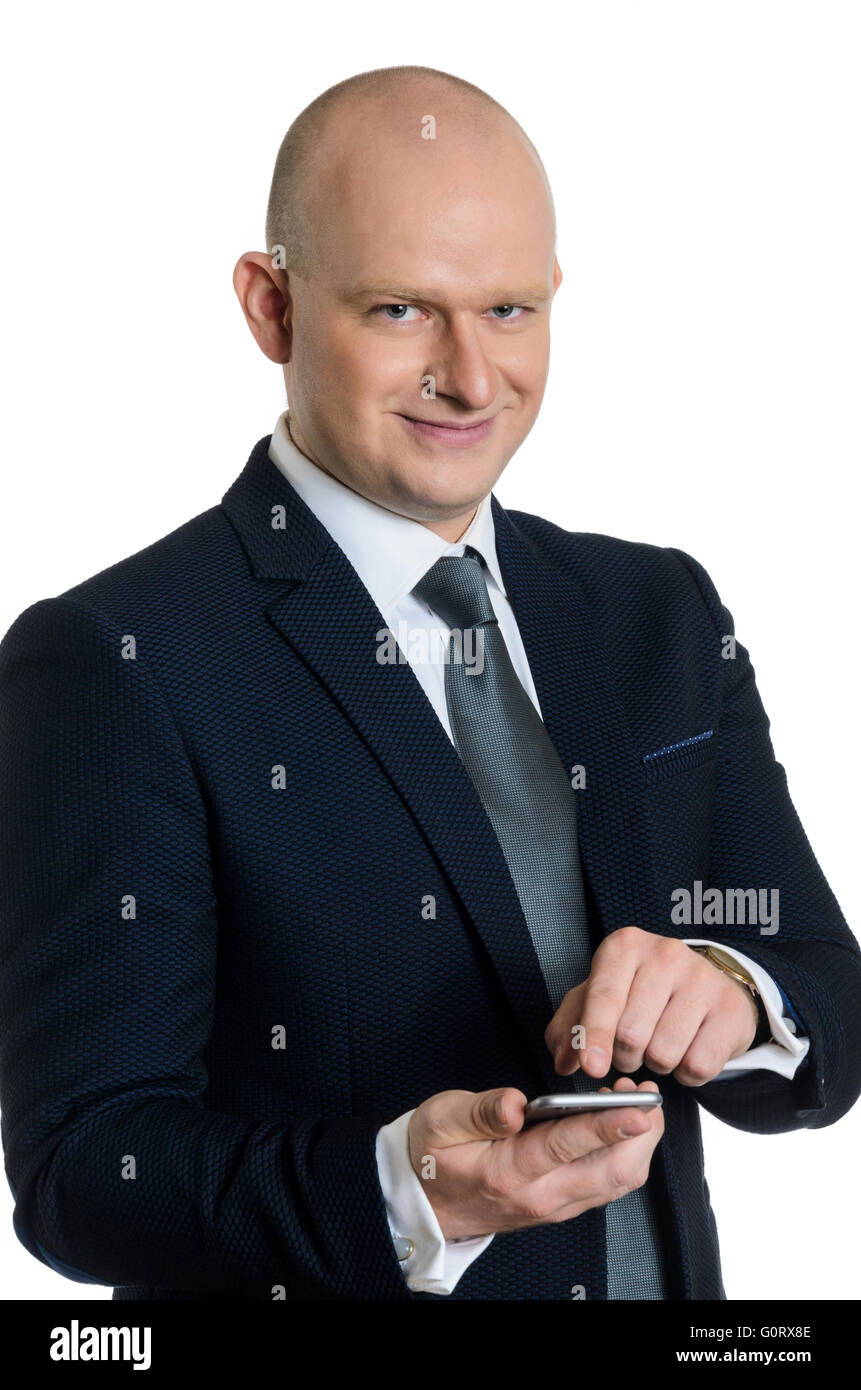 Handsome bald businessman using hi-res stock photography and images - Alamy