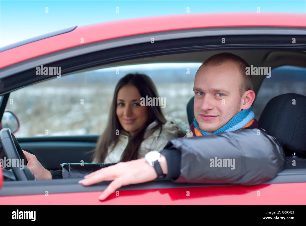 couple in a car Stock Photo - Alamy