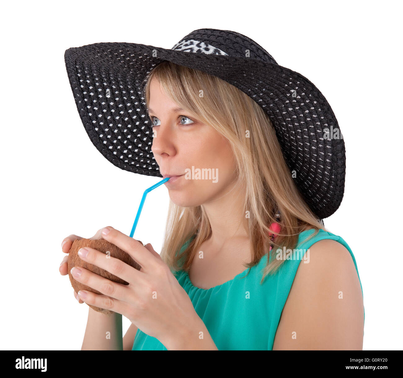 young woman drinking from a coconut Stock Photo - Alamy