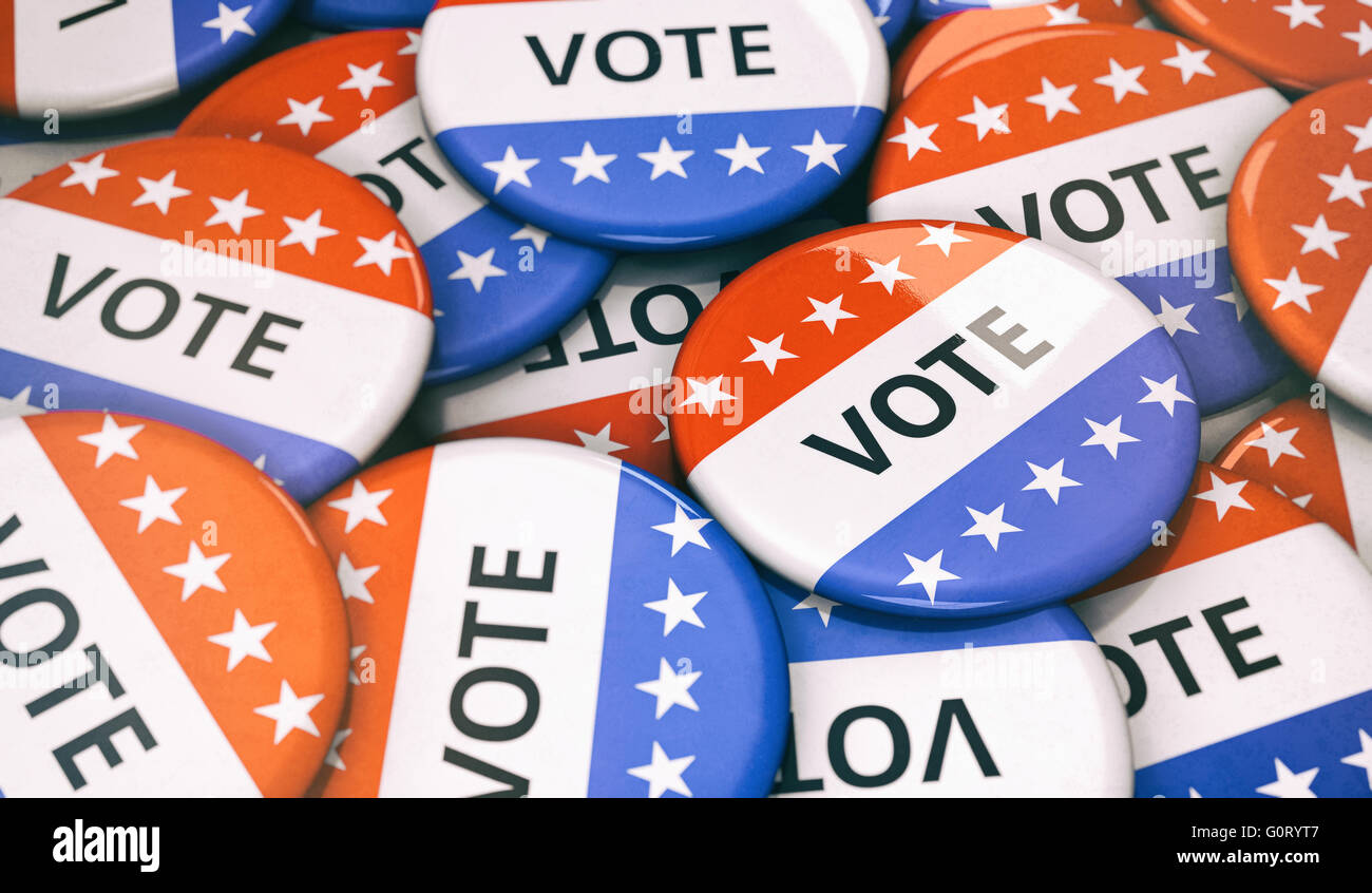 Various American voting/election buttons piled up Stock Photo - Alamy