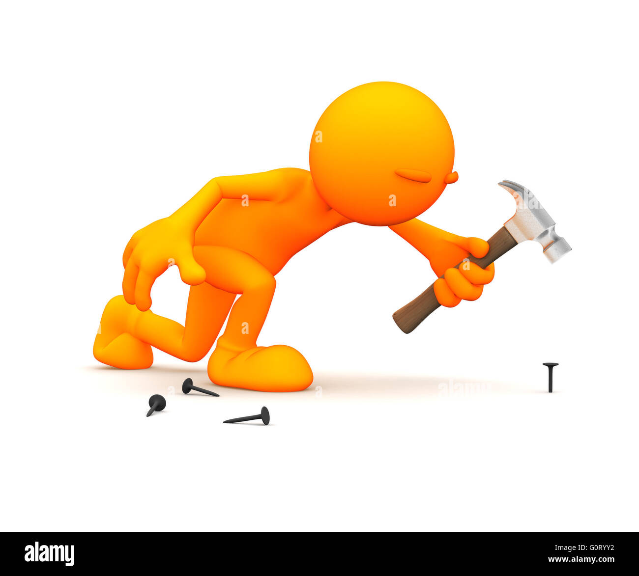 3d orange man holding a hammer Stock Photo - Alamy