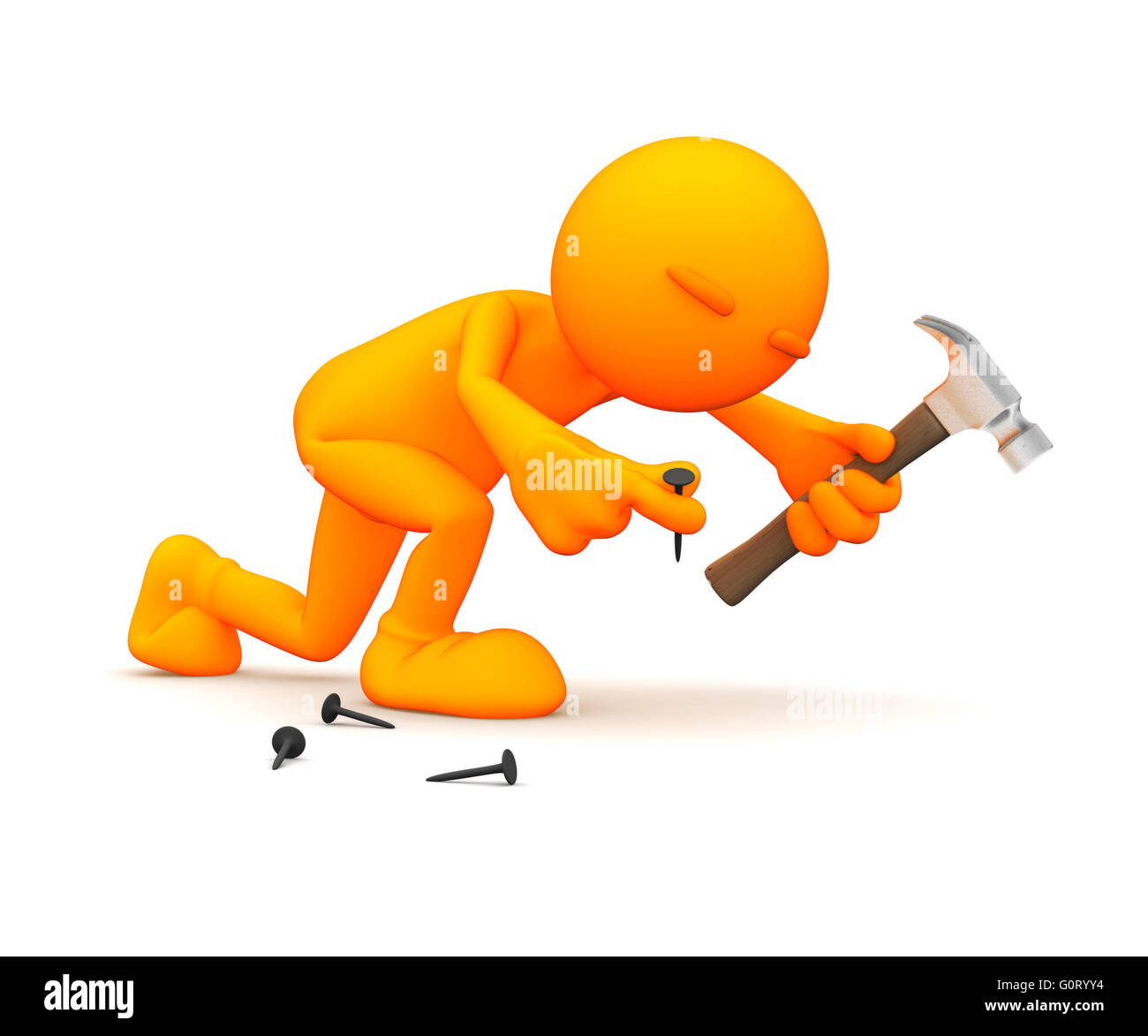 3d orange man holding a hammer Stock Photo - Alamy