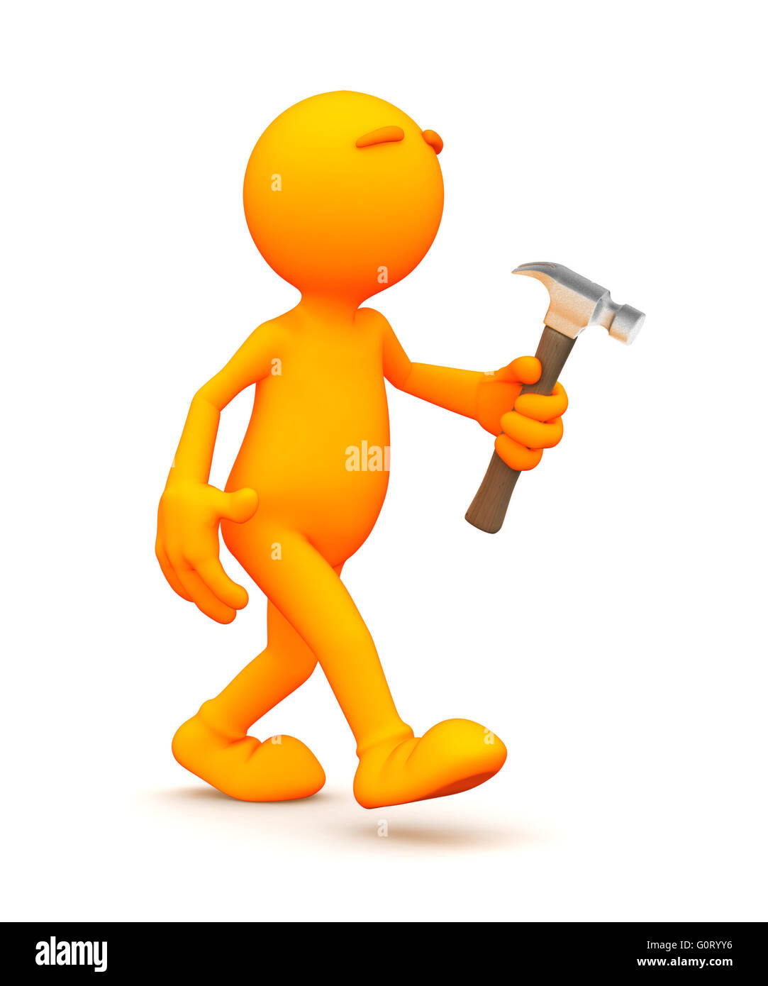 3d orange man holding a hammer Stock Photo - Alamy