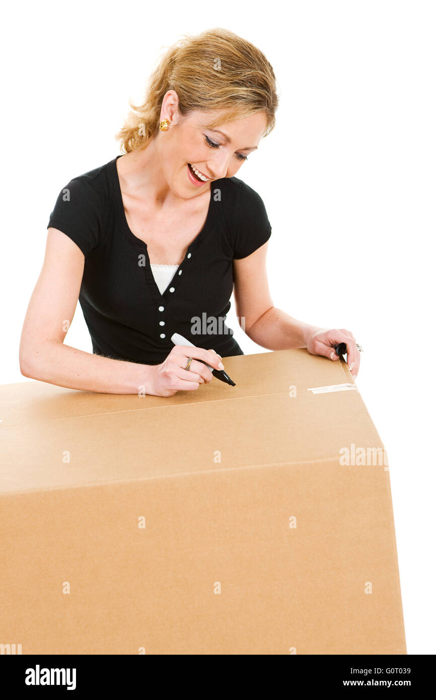 Pretty woman in various poses with carboard boxes. Good for packing ...