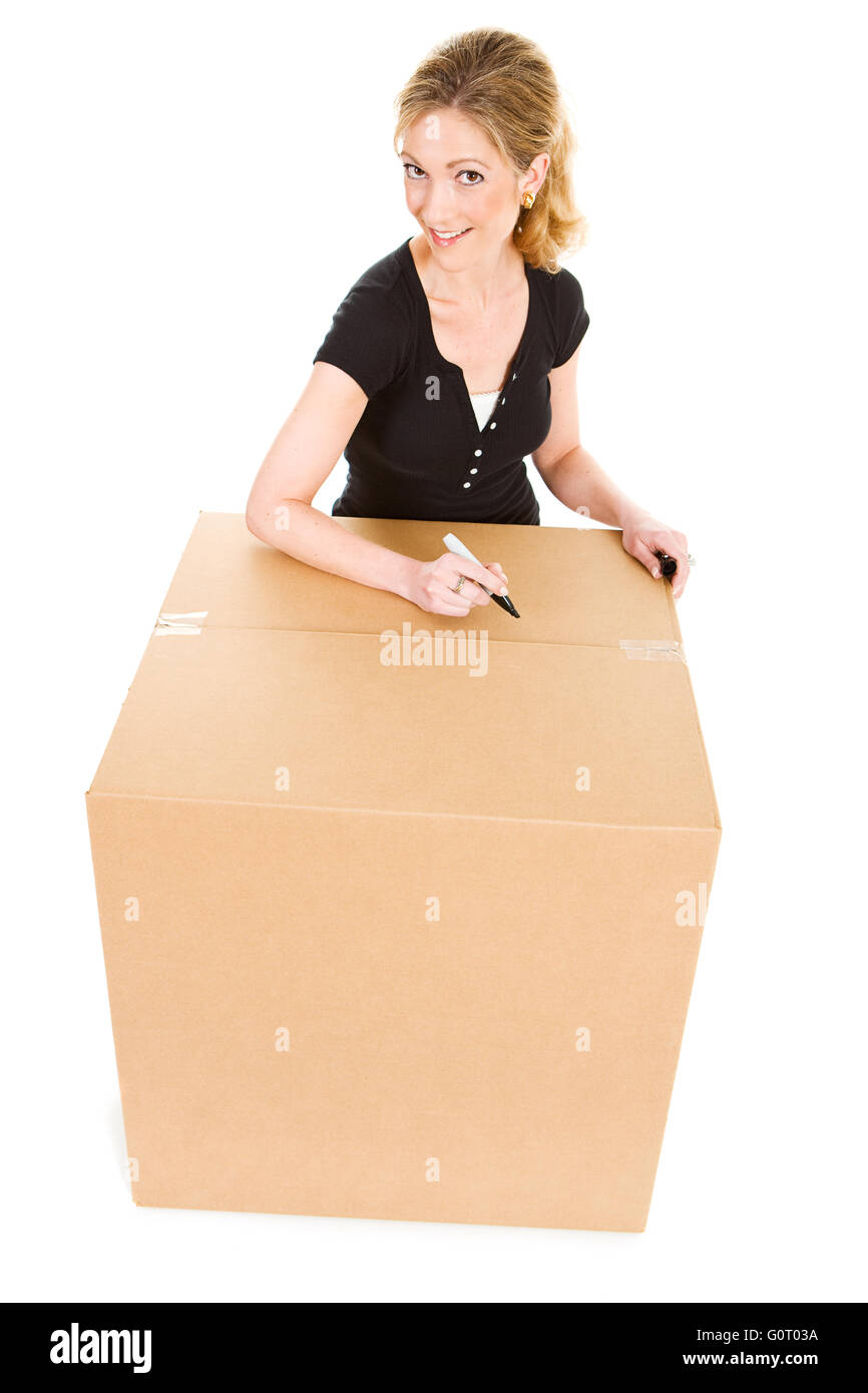 Pretty woman in various poses with carboard boxes. Good for packing ...