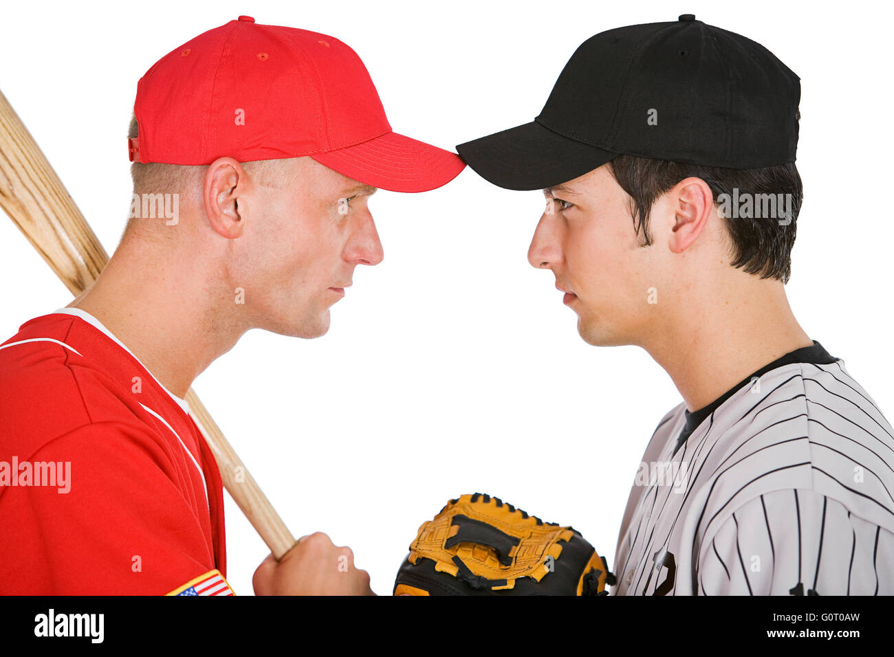 Isolated on white series of two men in baseball uniforms, in various ...
