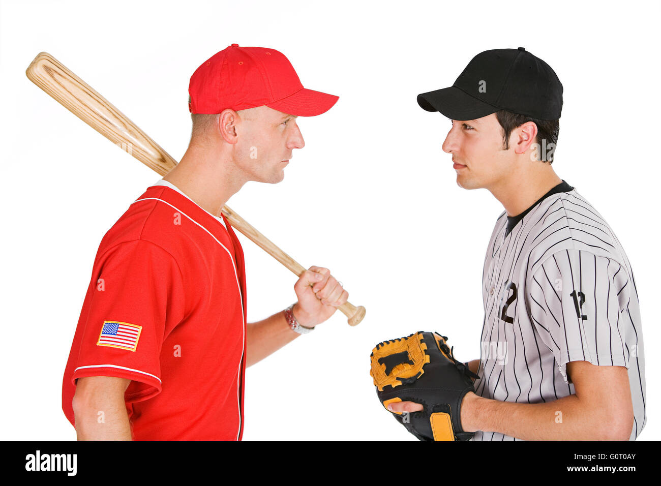Isolated on white series of two men in baseball uniforms, in various ...