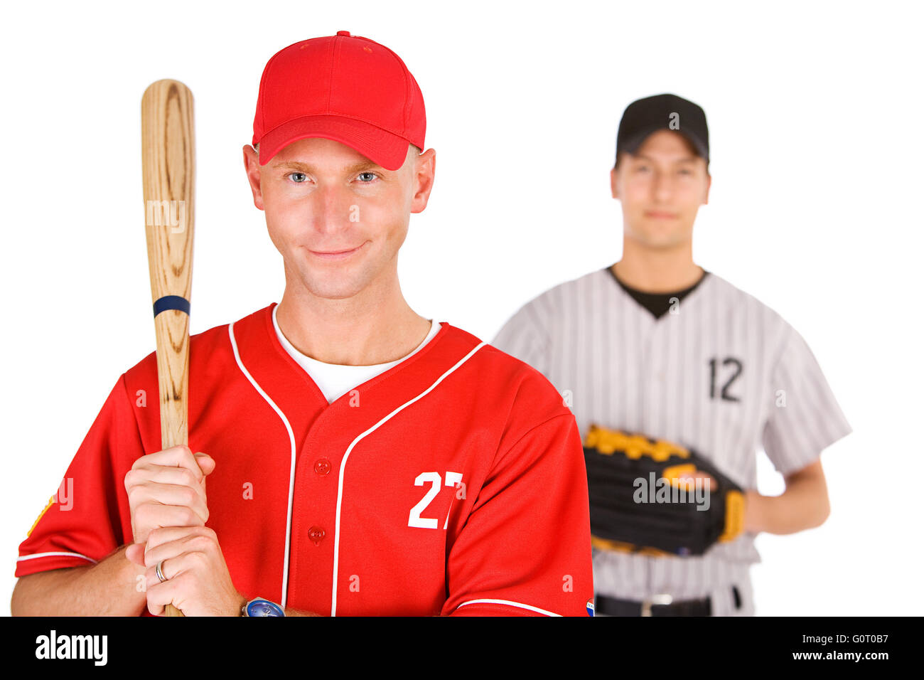 Isolated on white series of two men in baseball uniforms, in various ...