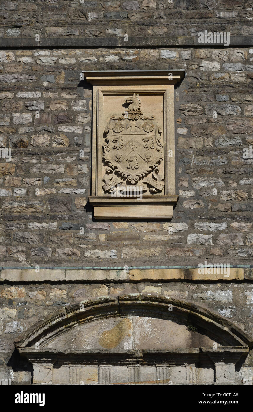 Sedbergh Public School Library, showing crest over doorway in the gable ...