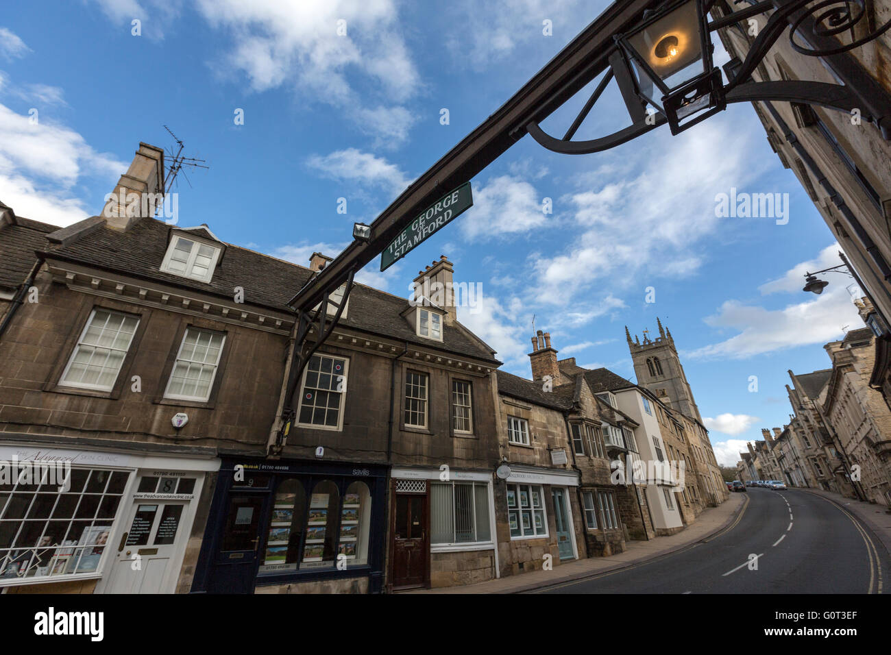 The George of Stanford. High Street with Parish Church of Saint Martin ...
