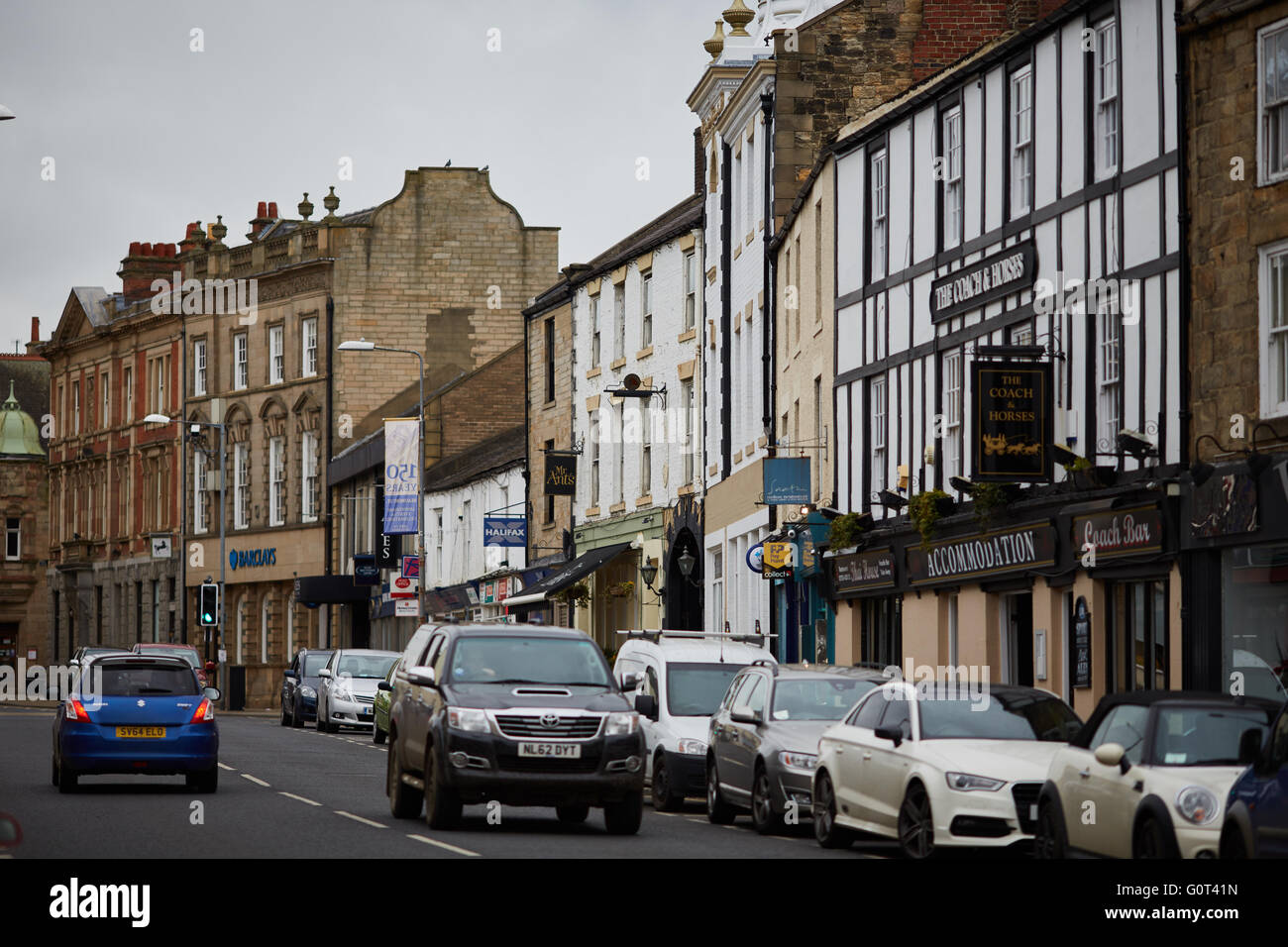 Hexham market town civil parish Northumberland Priestpopple main street ...