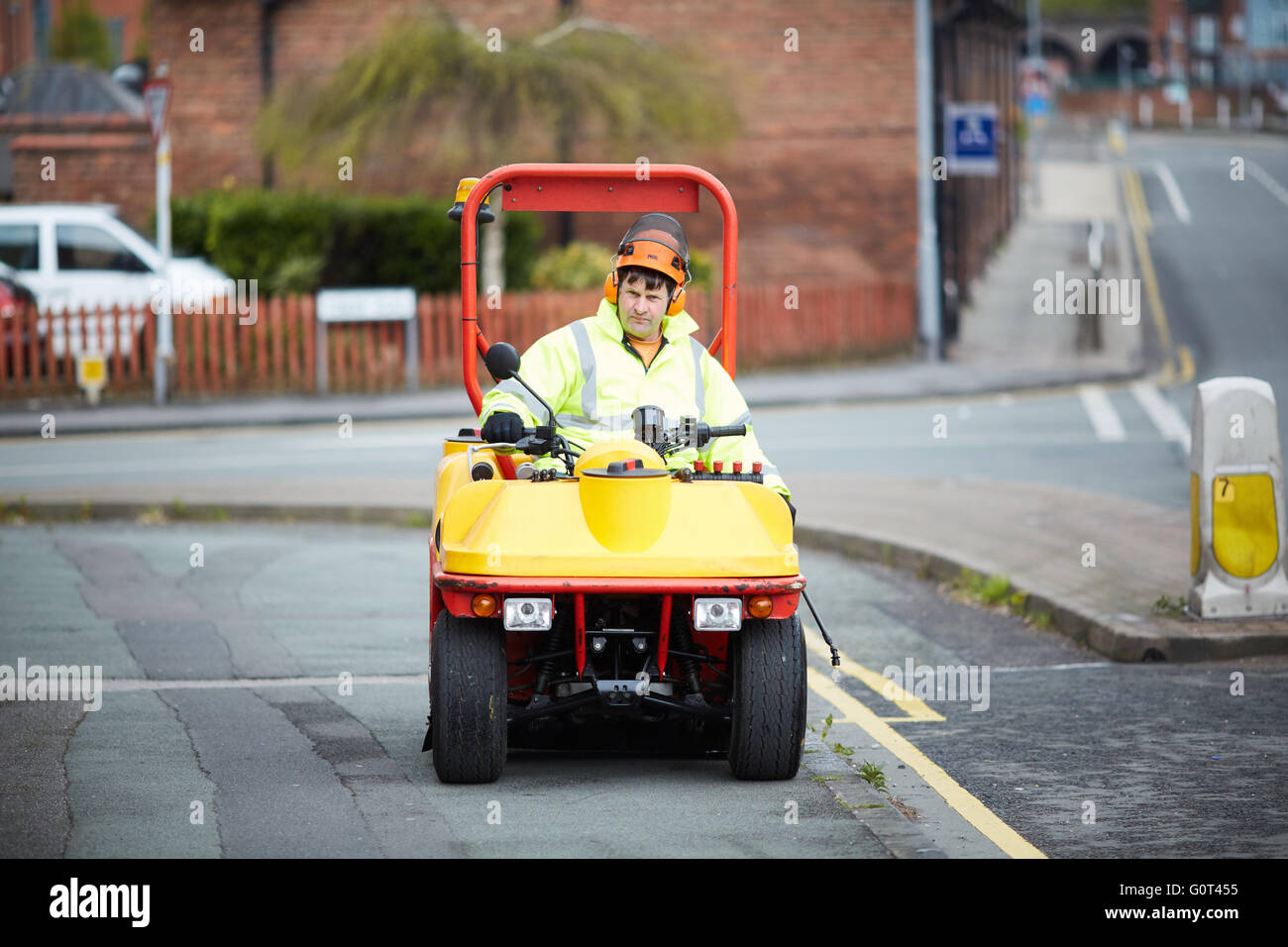 Weedkiller spraying street public council Hi visibility safety ...