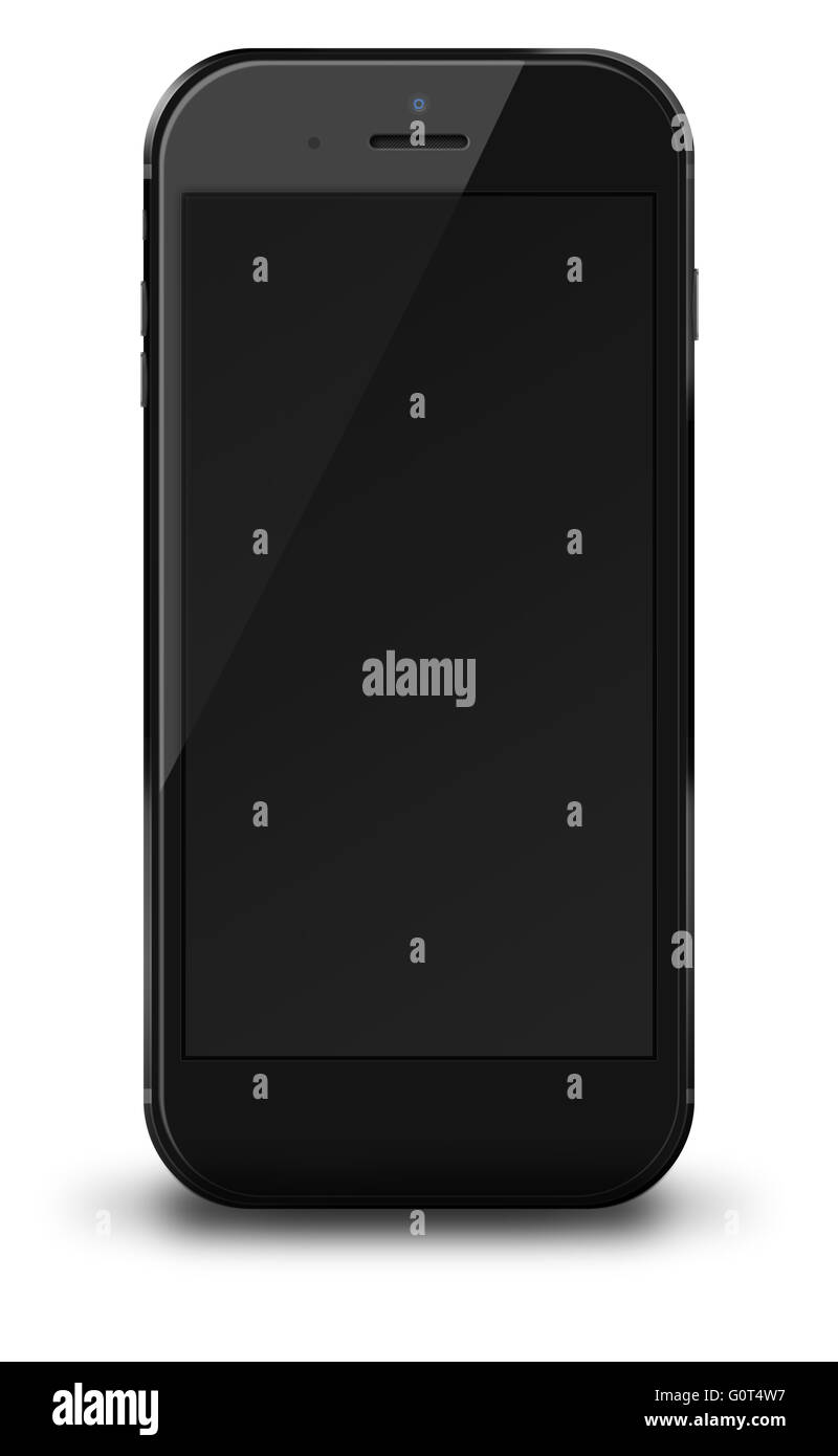 Smart phone with black screen and shadows isolated on white background ...